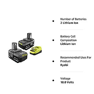 generic1 Ryobi ONE+ 18V Lithium-Ion 4.0 Ah Battery (2-Pack) and Charger Kit, 1 (PSK006)