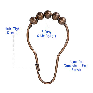 2lbDepot Shower Curtain Rings Hooks - Oil Rubbed Bronze Finish - Premium 18/8 Stainless Steel - Locking Rings with Easy Glide Rollers - Five Finishes Available - Set of 12 for Shower Rods