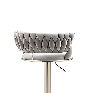 Keainvren Velvet Wave Hollow Barstools Set of 2, Modern Adjustable Swivel Bar Height Chairs Counter Stools with Back for Home Bar Kitchen Island Dining Rooms