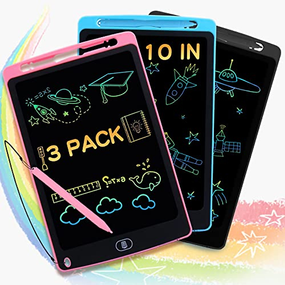 3 Pack LCD Writing Tablet for Kids, 10 in Doodle Board Drawing Tablet, Erasable Reusable Colorful Drawing Pad and Toddler Drawing Writing Board for 3 4 5 6 Girls Boys