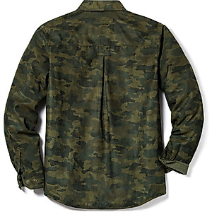 CQR Men's Flannel Lined Shirt Jackets, Long Sleeved Rugged Plaid Cotton Brushed Suede Shirt Jacket, Flannel Print Lined Camo Olive, X-Small