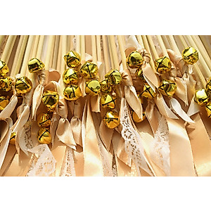 Kingsnow 50 Pack Champagne Lace Ribbon Wands Party Streamers with Bells Silk Fairy Stick Wand Party Favors for Wedding Send off Party Activities Baby Shower Holiday Celebration