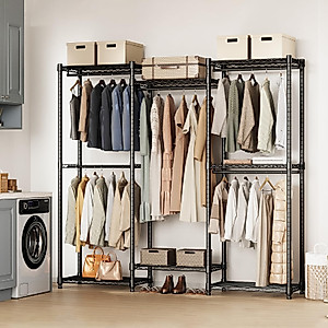 Tophorse T3 Portable Closet Clothes Rack, Heavy Duty Clothing Rack with 5 Hang Rods & 7 Shelves, Adjustable Closet Organizers and Storage Wardrobe, 75.2" W x 15.7”D x 76.4”H, Max Load 850LBS