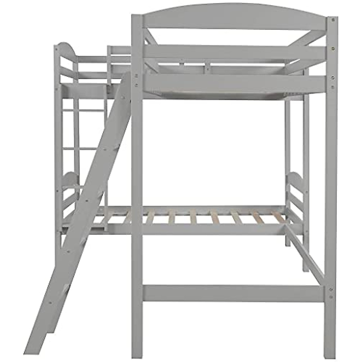 STP-Y Twin Over Twin Bunk Bed with 2 Ladders, Twin L-Shaped Bunk Bed and Loft Bed with Full-Length Guardrail, 3 Solid Wooded Bed Frames for Kids (Gray)