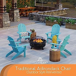 PolyTEAK Adirondack Chair, Premium Weather Resistant Poly Lumber, Outdoor Patio Furniture, Up to 300 lbs, Plastic Adirondack Chairs for Porch, Deck, & Pool Side (Traditional, Blue)