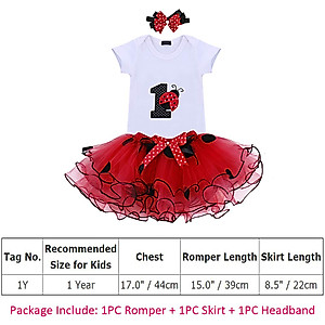 First Birthday Outfit Girl: Baby Girls 1st Birthday Cake Smash 3pcs Outfits Set Cotton One Year Old Romper Bodysuit+Tutu Dress+Flower Headband Princess Skirt Clothes Photoshoot (3pcs Red Ladybug)