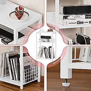 LELELINKY White End Tables Set of 2,Modern 3 Tier Side Table with Storage Shelf,Industrial Tall End Bedside Table, Metal Frame Night Stand for Small Space in Living Room Bedroom