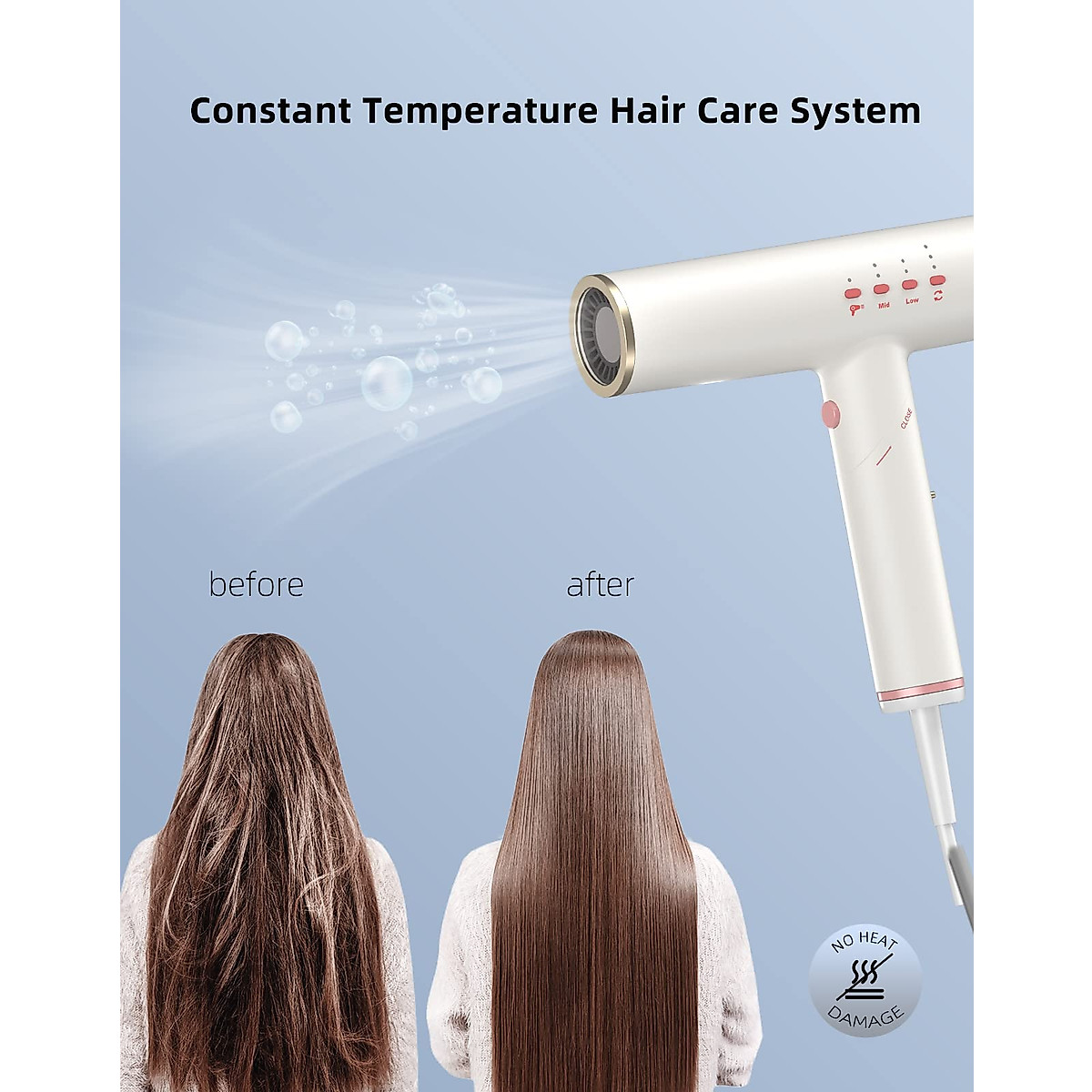 SKANWEN Hair Dryer with Diffuser, Folding Handle Ionic Blow Dryer with 110,000 RPM Brushless Motor | Fast Drying, Low Noise, Lightweight Design, Perfect for Women Curly Hair, Pearl White