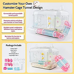 PUPPIFUN Large Transparent Hamster Cage, Connectable and Expandable Hamster Habitat, Includes Exercise Wheel, Food Dish, Water Bottle and 15 Pcs DIY Tunnel for Small Syrian Hamster