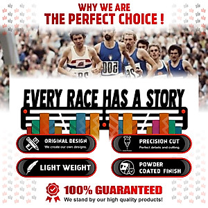 VICTORY HANGERS Evey Race Has a Story Medal Holder Display Rack - 3 Bars Black Coated 3 mm Steel Metal Hanger with Wall Mount Standoffs - 18 Inch Wide Holds 60 Medals or More