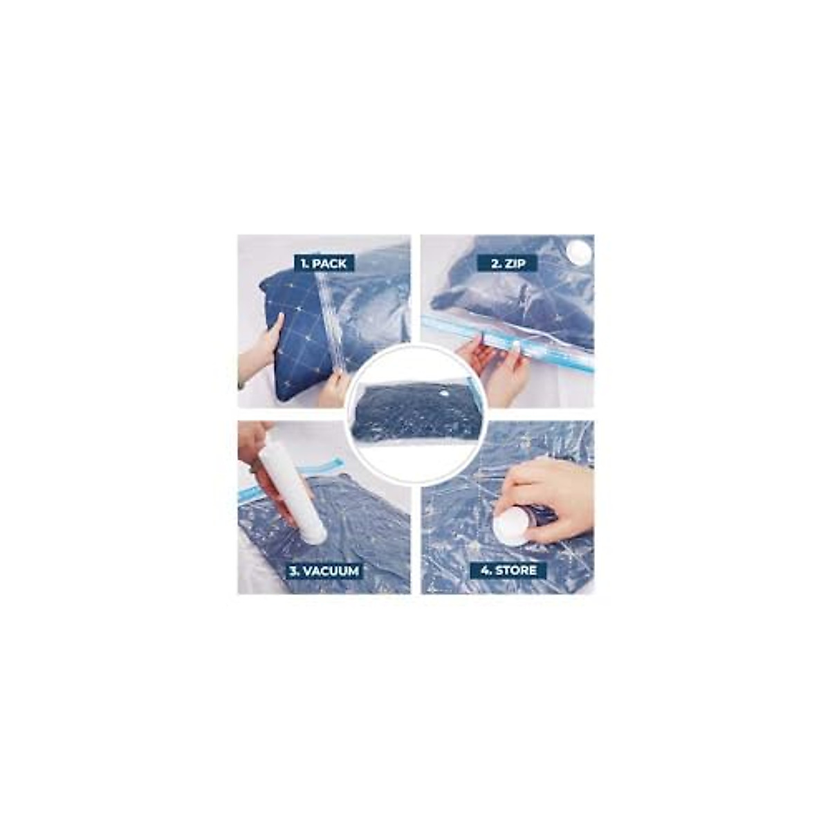 8 Pack Jumbo Vacuum Storage Seal Bags With Zipper, and Pump, Space Saver 85%, Airtight Compresion. For Travel, luggage, Comforters, Pillows, Blankets, bedding, Sacks and Clothes