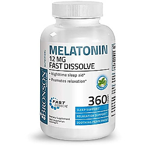 Bronson Melatonin 12mg Fast Dissolve Nighttime Sleep Aid Support & Relaxation Support, 360 Peppermint Vegetarian Lozenges