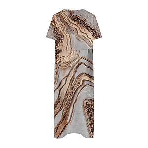 Sage Green Dress for Women, V Neck Dress Women Italian Linen Dress Tie Dye Dresss Casual Women's Summer Fashion Printed Short Sleeve Round Neck Pocket Dress Curvy Floral Maxi (XL, Khaki)