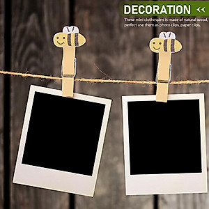 Garneck 40 PCS Wood Clothespin Bee Wooden Food Peg Cartoon Wood Clips for Hanging Clothes Pictures Photo Outdoor Indoor