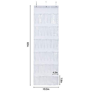 Progo 24 Pockets Clear Pockets Over The Door White Hanging Organizer, For Shoe, Pantry Organize and Kitchen, Bathroom Storage, 63" x 19.5"