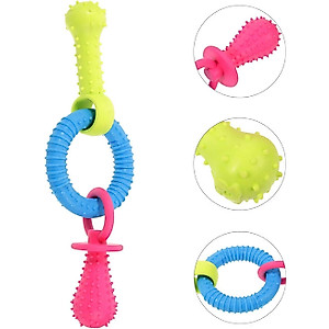 Mintique Pet Chew Dummy & Bone with Ring Toy Colourful Soft Rubber Puppy Teeth Cleaning Healthy Gums Dummy Fetch Toy for Dog and Cats 1Pcs
