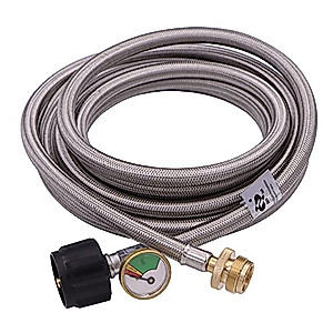 15 Ft Stainless Steel Braided Propane Adapter Max 350 Psi Hose with Pressure Gauge 5-40 Lb Convert Replace for Qcc1/type1 Tank Connects 1 Lb Bulk Portable Appliance to 5-40 Lb Propane Tank Cylinder