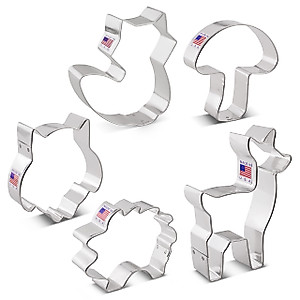 Woodland Cookie Cutters 5-Pc. Set Made in USA by Ann Clark, Fox, Deer, Owl, Hedgehog, Mushroom