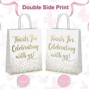 Chinco 30 Pcs Wedding Welcome Gift Bags Hotel Guests Thanks for Celebrating with Us Gold Paper Gift Bag Medium Size Foil with Handle for Bridal Shower Party Favor(White, 10 x 8 x 3 Inch)