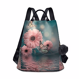 ALAZA Pink Floral Butterfly Backpack with Keychain for Woman Ladies