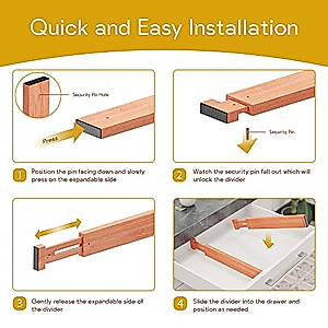 Casavala Expandable Drawer Organizer (6 Pack) Expandable Bamboo Drawer Dividers for Kitchen, Bathroom, Dressers, Home & Office, Bamboo Drawer Dividers Set of 6