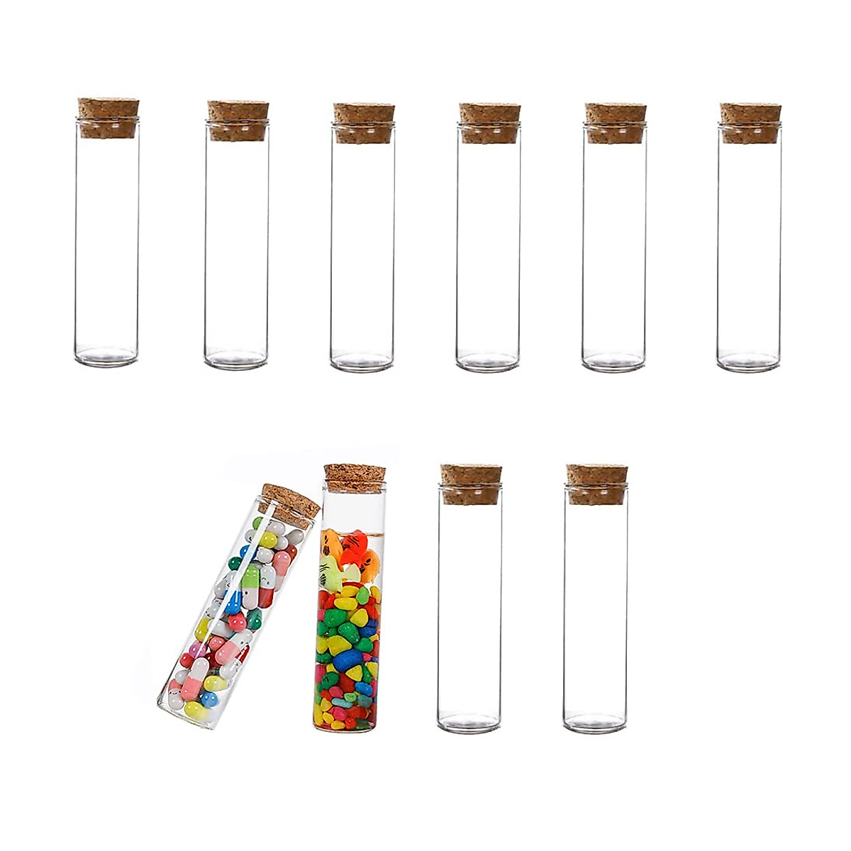 VASANA 10PCS 60ml/2oz Test Tube Glass Vials Bottles Jars Container with Wood Cork Stoppers for Candy Tea Liquid Dispenser (UKZ22404T)