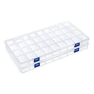 BENECREAT 2 Pack 36 Grids 14.3x8x1.18 Inch Large Transparent Plastic Compartment Box Grid Bead Organizers with Adjustable Dividers for Jewelry, Beads Accessories