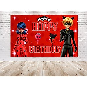 5x3 FT Miraculous Ladybug Backdrop for Birthday Party Decorations. Cartoon Miraculous Ladybug Background for Theme Birthday.