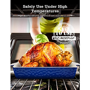 3Pack Ceramic Baking Dish for Oven Large Casserole Baking Dish with Handles Packaging Upgrade Nonstick Ceramic Bakeware for Cooking, Cakes, Lasagna & Gift, Blue