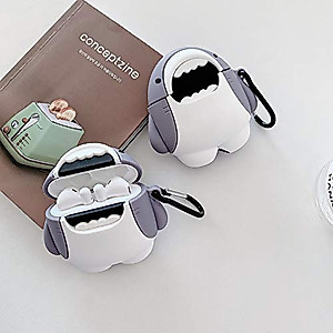 BONICI Protective Case for Huawei Freebuds 3, Creative Funny Cute Big Mouth Jumping Grey Shark Baby Soft TPU Silicone Rubber Earbud Earphone Rechargeable Cover Case Strong Protection +Hook