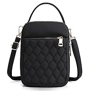 Voikukka Black Designer Cell Phone Crossbody Bag iphone Purse with Shoulder Strap Quilted Crossbody Phone Wallet Telephone Handbag Smartphone Pouch