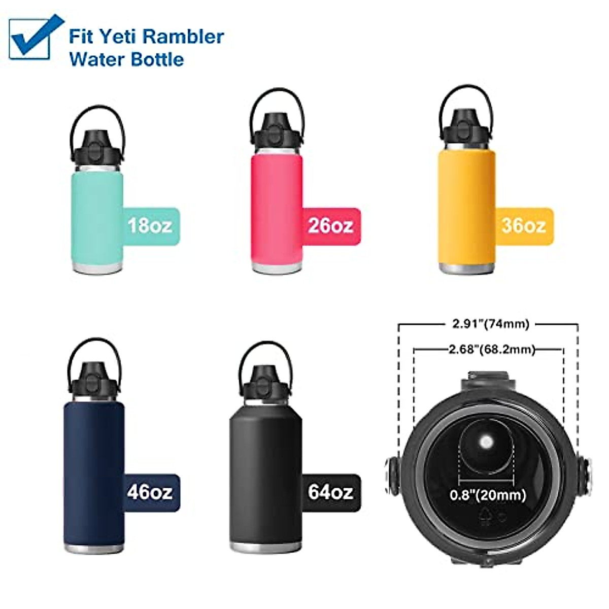XACIOA Spout Lid for Yeti Rambler Water Bottle 18 26 36 46 64 oz,Chug Cap Fit Simple Modern Wide Mouth Sport Bottle, Replacement Flip Top Lid Accessories with Push Buttom & Lock
