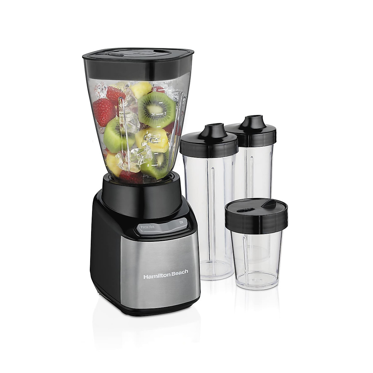 Hamilton Beach Stay or Go Blender with 32oz Jar, 8oz, Black and Silver (52400) & Electric Vegetable Chopper & Mini Food Processor, 3-Cup, 350 Watts, for Dicing, Mincing, and Puree, Black (72850)
