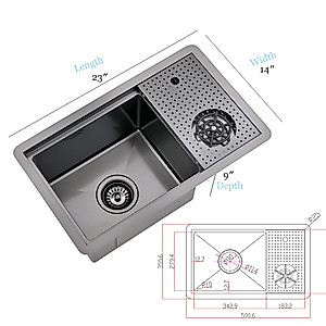 23 Inch Black Undermount Bar Sink with Glass Rinser-Bokaiya 23x14 Black Stainless Steel Undermount Workstation Sink Bar Prep Sink 16 Gauge Single Bowl Undermount Kitchen Sink with Cup Washer