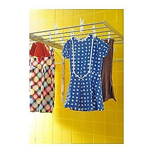 QQOUTLET Wall Mounted Clothes Drying Rack Stainless Steel Space Saving Folding Adjustable Collapsible (22Wx21Dx19H)