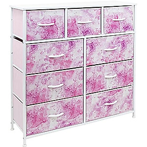 Sorbus Kids Dresser with 9 Drawers - Furniture Storage Chest Tower Unit for Bedroom, Hallway, Closet, Office Organization - Steel Frame, Wood Top, Tie-dye Fabric Bins (Pink, Tie-dye)