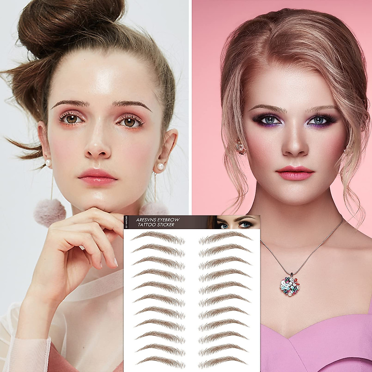 Aresvns 4D Eyebrow Tattoo Brown 66 Pairs! Waterproof Imitation fake eyebrows (Only for People without Eyebrows) Christmas Gift