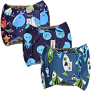 Grecle Premium Male Dog Wraps - High Absorbency Male Dog Diapers (Pack of 3) - Washable Belly Band for Male Dogs Incontinence and Puppy Training (Seafloor, S)