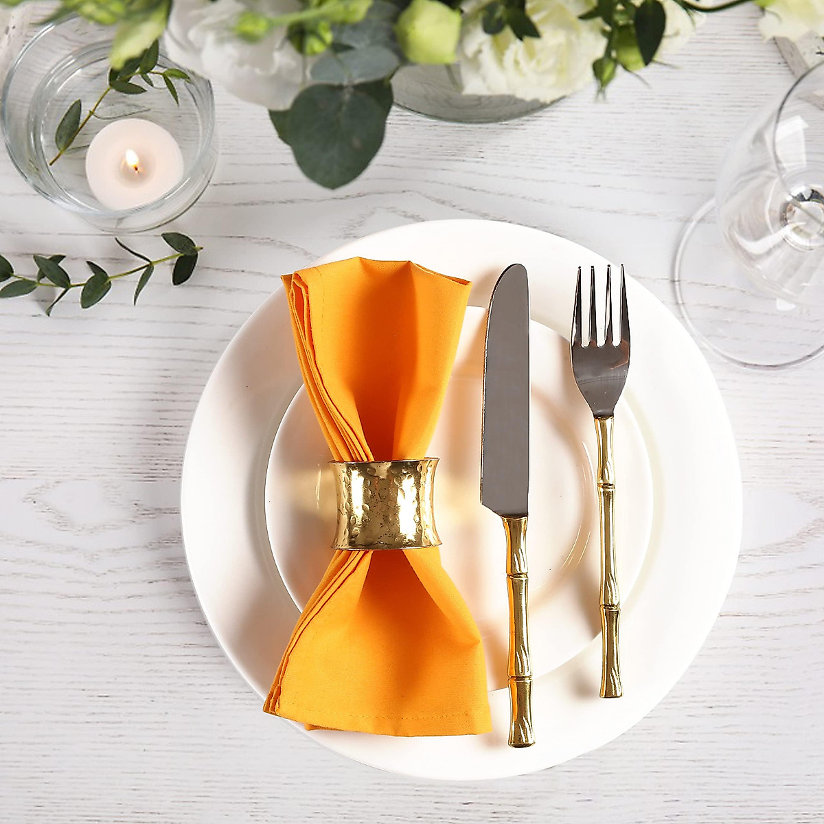 12 Pack Polyester Cloth Napkins 20 Inch Square Premium Colored, Oversized, Double Folded and Hemmed Table Napkins for Restaurant, Bistro, Wedding, Thanksgiving and Christmas (20x20 -Mustard)