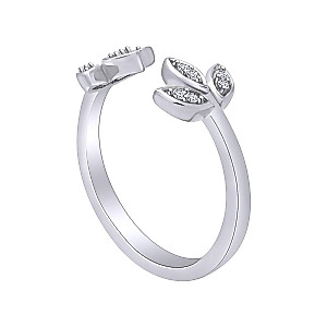 Natural Diamond Accent Open Leaf Wedding Band Ring in 14k White Gold Plated 925 Sterling Silver (0.05 Cttw, I-J Color, I2-I3 Clarity) Ring Size-7