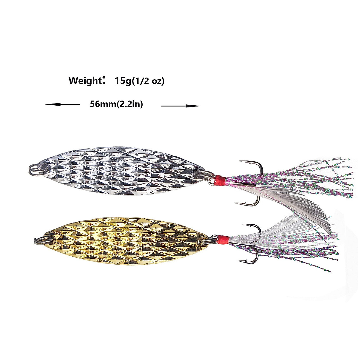 DAIMOUTH 10pcs Fishing Spoons Lures Metal Spoon Fishing Lures Spinner Baits Fishing Baits with Feathered Treble Hook for Salmon Walleye Bass,5g-20g