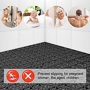 Modular Interlocking Cushion 12 Pack 11.8" x 11.8" Rubber Floor Tiles Non-Slip Splicing Drainage Mats for Deck, Pool, Outdoor Shower, Patio, Balcony, Indoor Bathroom, Kitchen, Yard (Black)