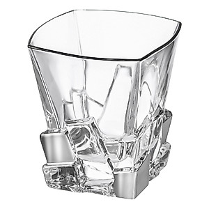 Barski - European Quality Glass - Crystal - Set of 6 - Square Shaped - Double Old Fashioned Tumblers - DOF - 11.7 oz. - with Platinum Ice Cubes Design - Glasses are Made in Europe