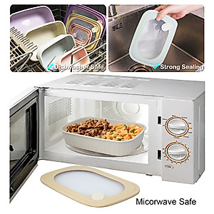 XIAOMIANYANG Food Storage Containers Airtight Plastic with Silicone Lids Rectangle Stackable Lunch Box Meal Food Prep Fridge Containers Organizer Set of 4 for Fruits Veggies