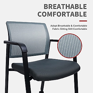 CLATINA Mesh Back Guest Reception Arm Chairs with Wheels, Waiting Room Chairs with Upholstered Fabric Seat and Ergonomic Lumbar Support for Office Conference School Church Grey