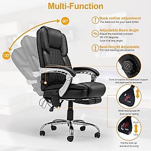 HOMREST Executive Office Chair, Ergonomic Office Chair with Adjustable Lumbar Back Support,Big and Tall Office Chair with Massage and Heat,Home Office Desk Chair,Black
