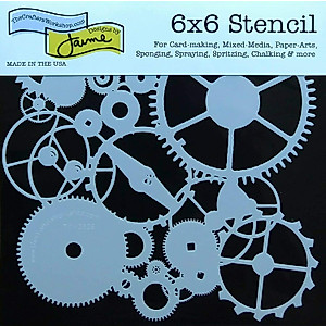 3 Crafters Workshop Mixed Media Stencils | Gears, Clock, Steampunk, Watch Face, Flower Designs | for Journaling, Scrapbooking, Card Making | 6 Inch x 6 Inch Templates Set with Board, Total 4 Items