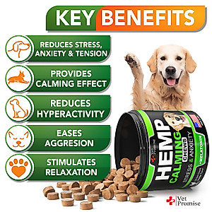 Hemp Calming Chews for Dogs with Anxiety and Stress - Dog Calming Treats - Dog Anxiety Relief - Separation - Travel - Barking - Melatonin for Dogs - Hemp Oil - Calming Treats for Dogs - 120 Treats
