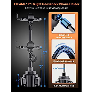 eSamcore Cup Holder Phone Holder for Car - 15" Height Gooseneck Cup Holder Phone Mount for Car, Adjustable Car Phone Holder Mount for Tesla Compatible with All iPhone Samsung Galaxy Cell Phones