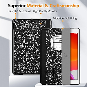 Fintie Case for iPad 9th Generation (2021) / 8th Generation (2020) / 7th Gen (2019) 10.2 Inch - Lightweight Slim Shell Standing Hard Back Cover with Auto Sleep/Wake Feature, Composition Book Black